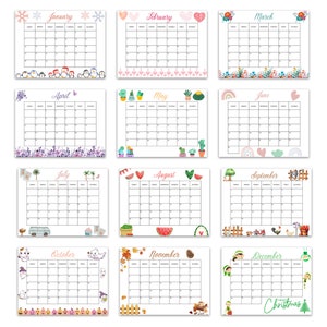 Printable 2024 Calendar Monthly Seasonal Theme 2024 - Etsy