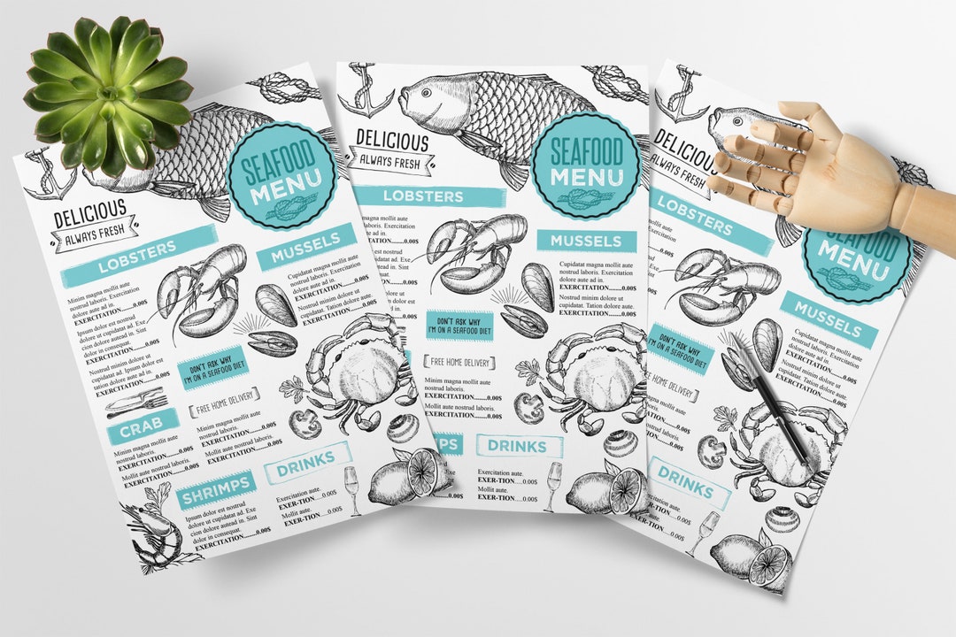 Sea Food Restaurant Menu Template - Etsy