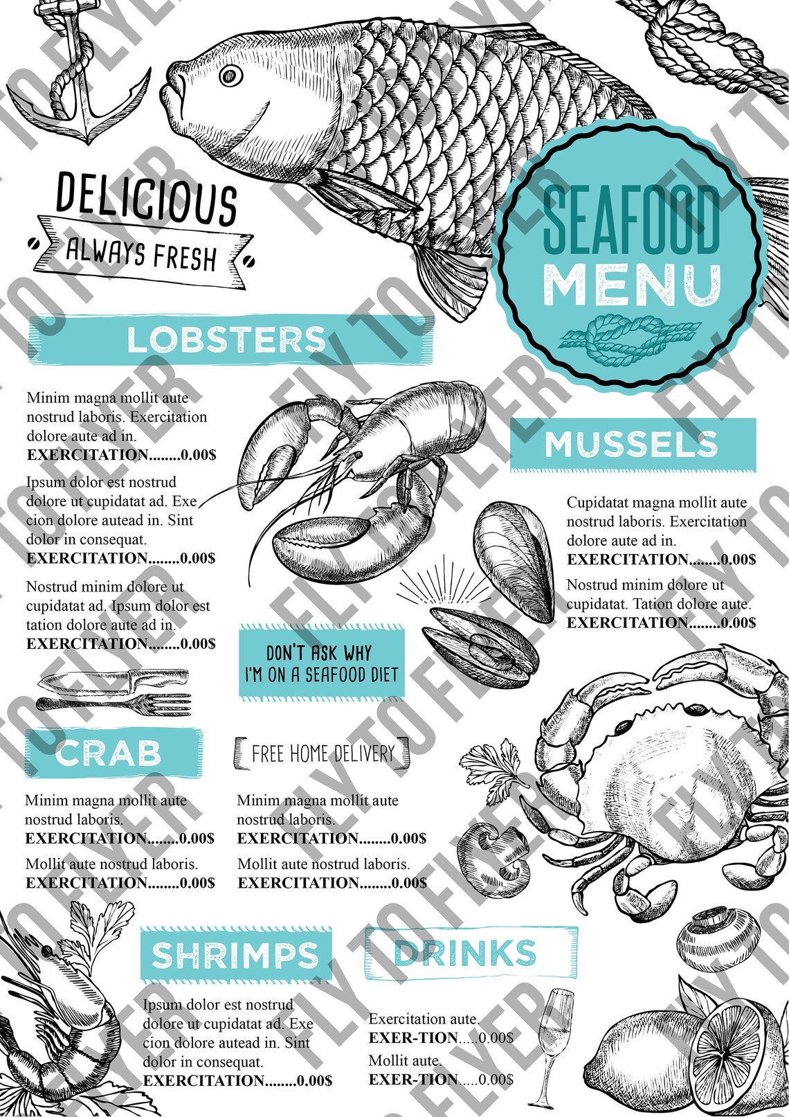 Sea Food Restaurant Menu Template - Etsy