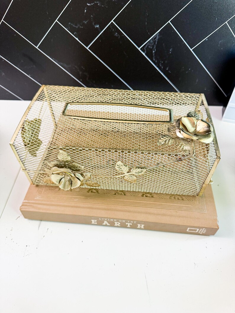 Gold-toned Tissue Box Cover With Flowers - Etsy
