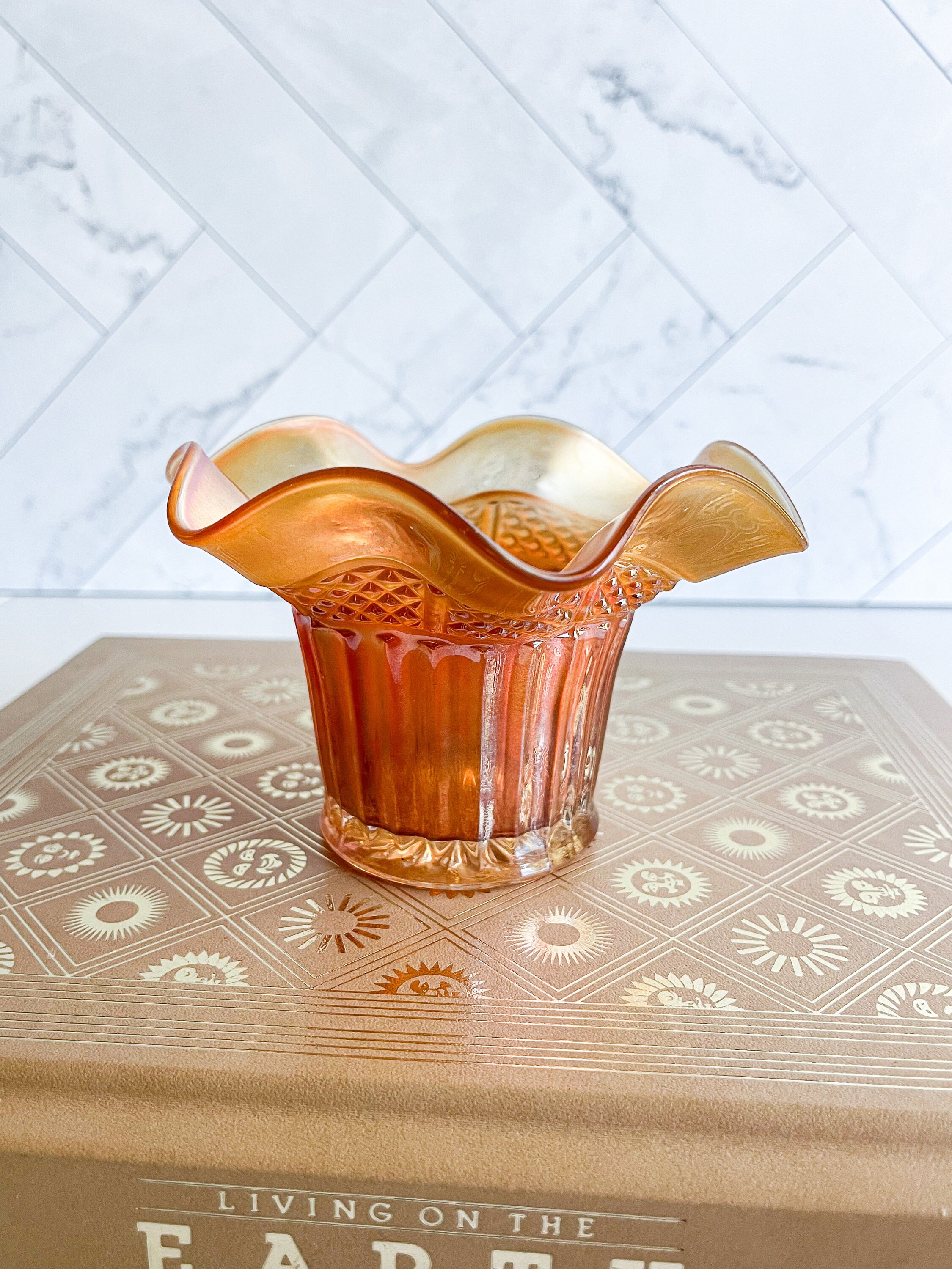 Northwood Marigold Lustre Carnival Glass Vase - Etsy