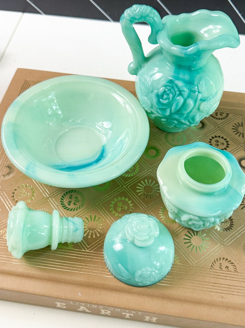 Avon Slag Glass Pitcher Sets - Etsy