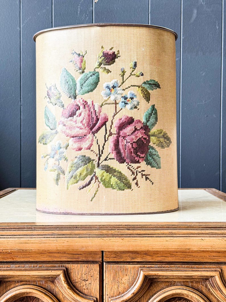 Metal Trashcan With Floral Design - Etsy