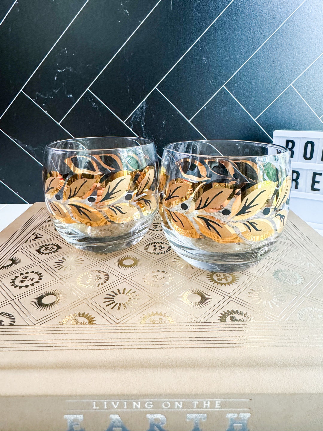 Federal Glass Black Laurel Leaf Roly Poly Glasses - Etsy