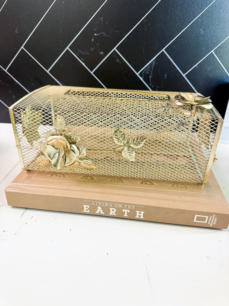 Gold-toned Tissue Box Cover With Flowers - Etsy