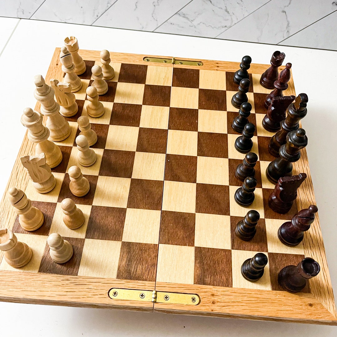 Vintage Wooden Chess Set With Built in Storage - Etsy