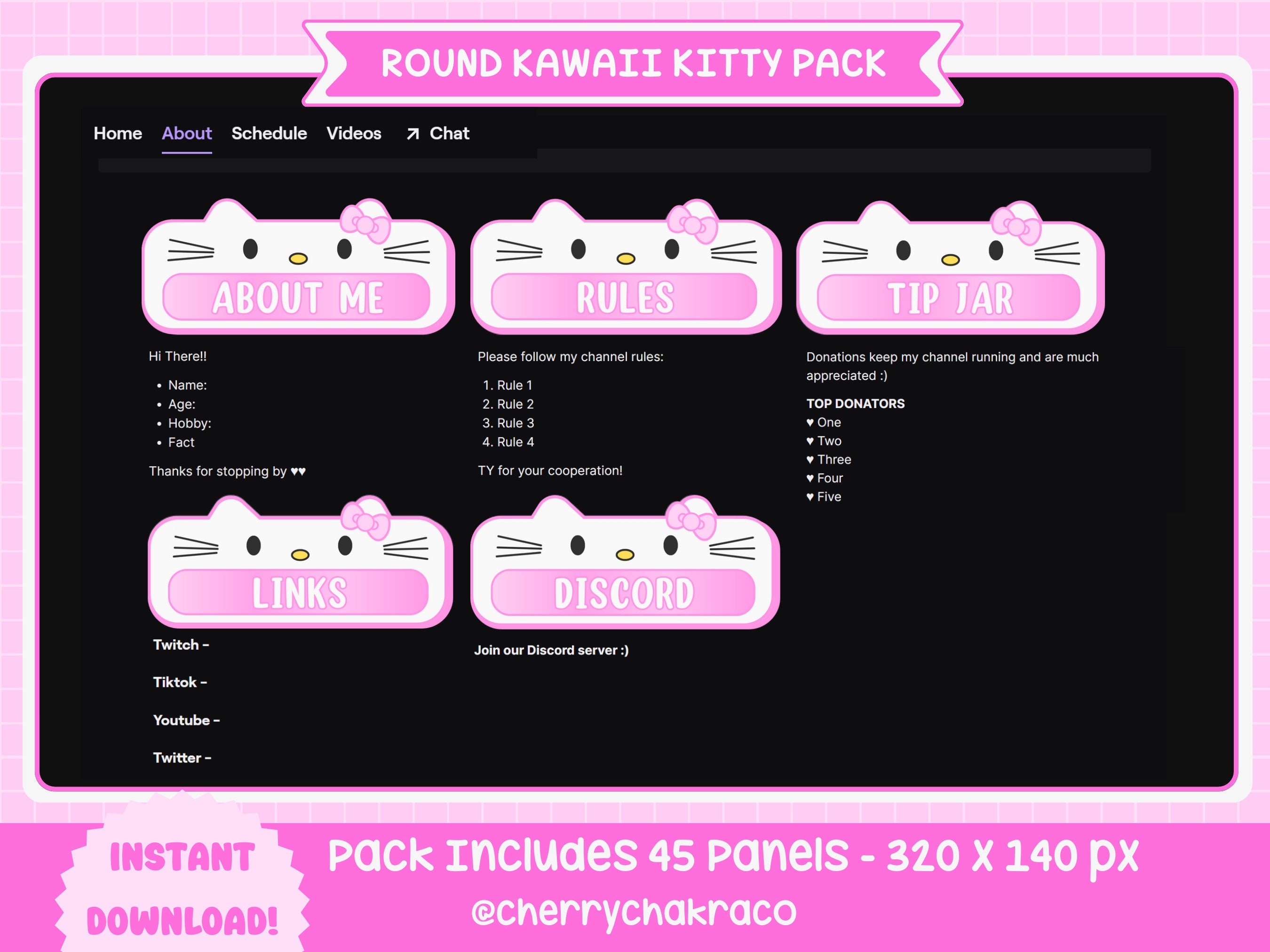 Cute Twitch Panels Pink Kitty Panels for Twitch Kawaii Panel Twitch ...