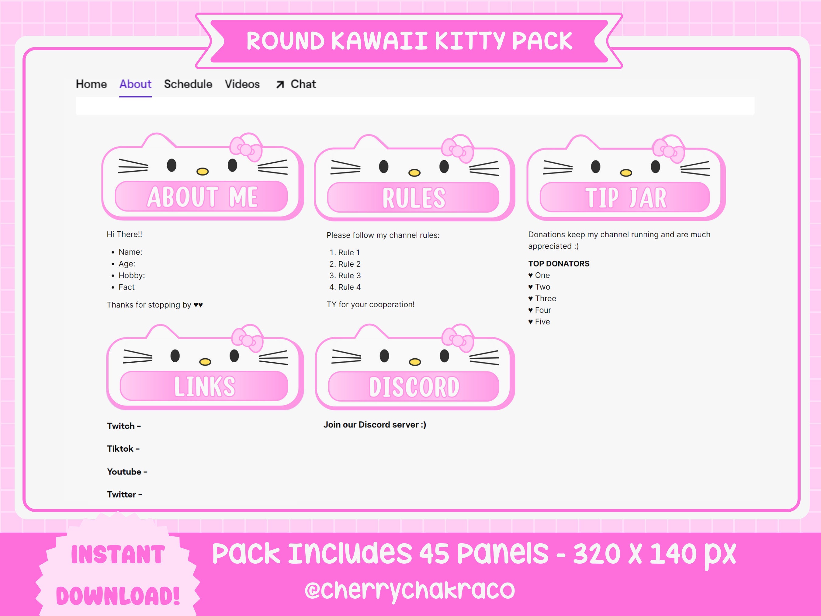 Cute Twitch Panels Pink Kitty Panels for Twitch Kawaii Panel Twitch ...