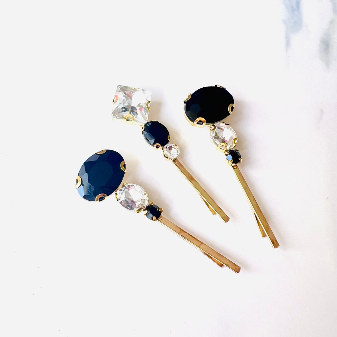 Black Crystal Bobby Pins Set of 3, Gift, Vintage, Bridal, Special ...