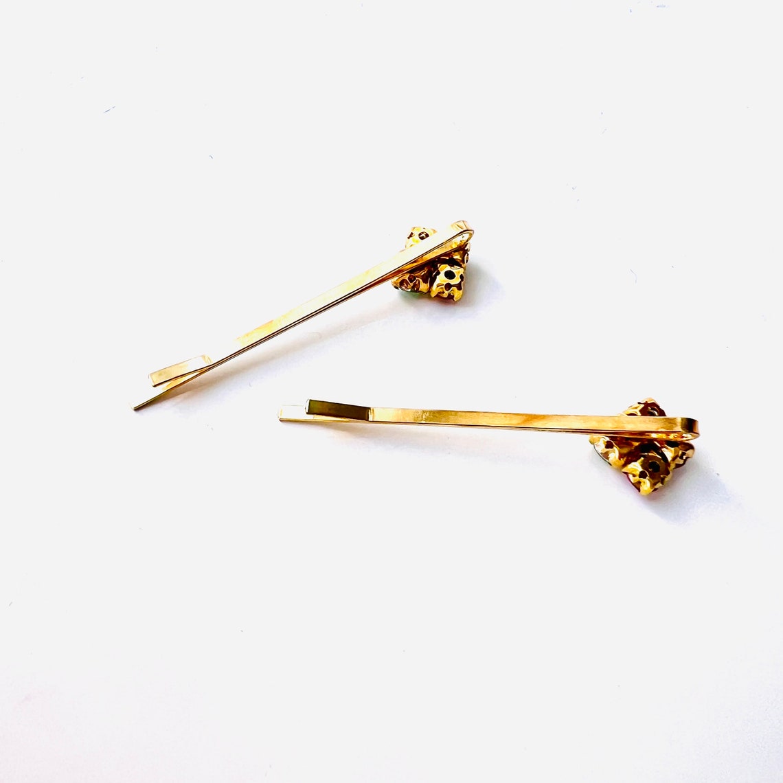 Pink and Mint Green Jeweled Hair Bobby Pin Set of 2, Vintage Style, Art ...