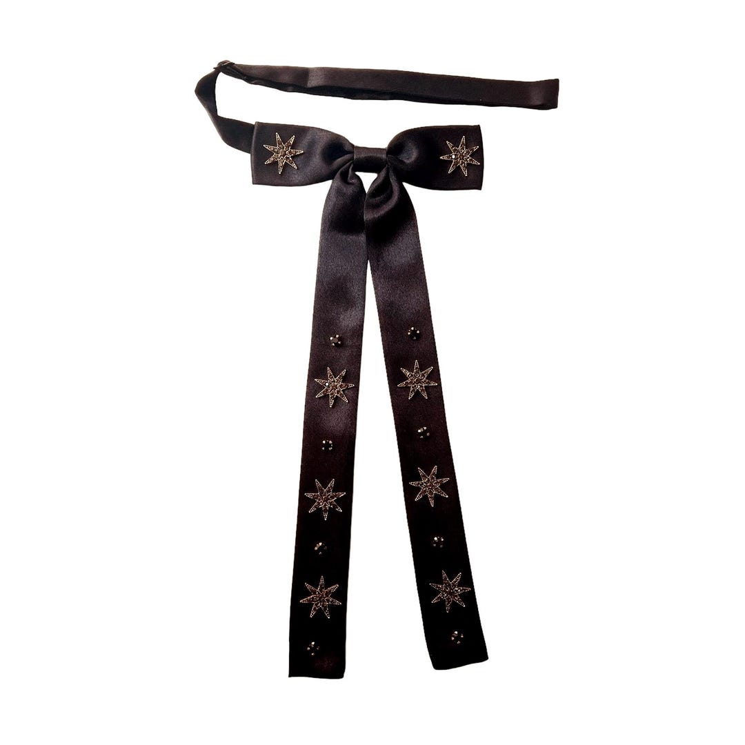 Black Satin Western Bow Tie With Gold Stars | Adjustable Necktie ...