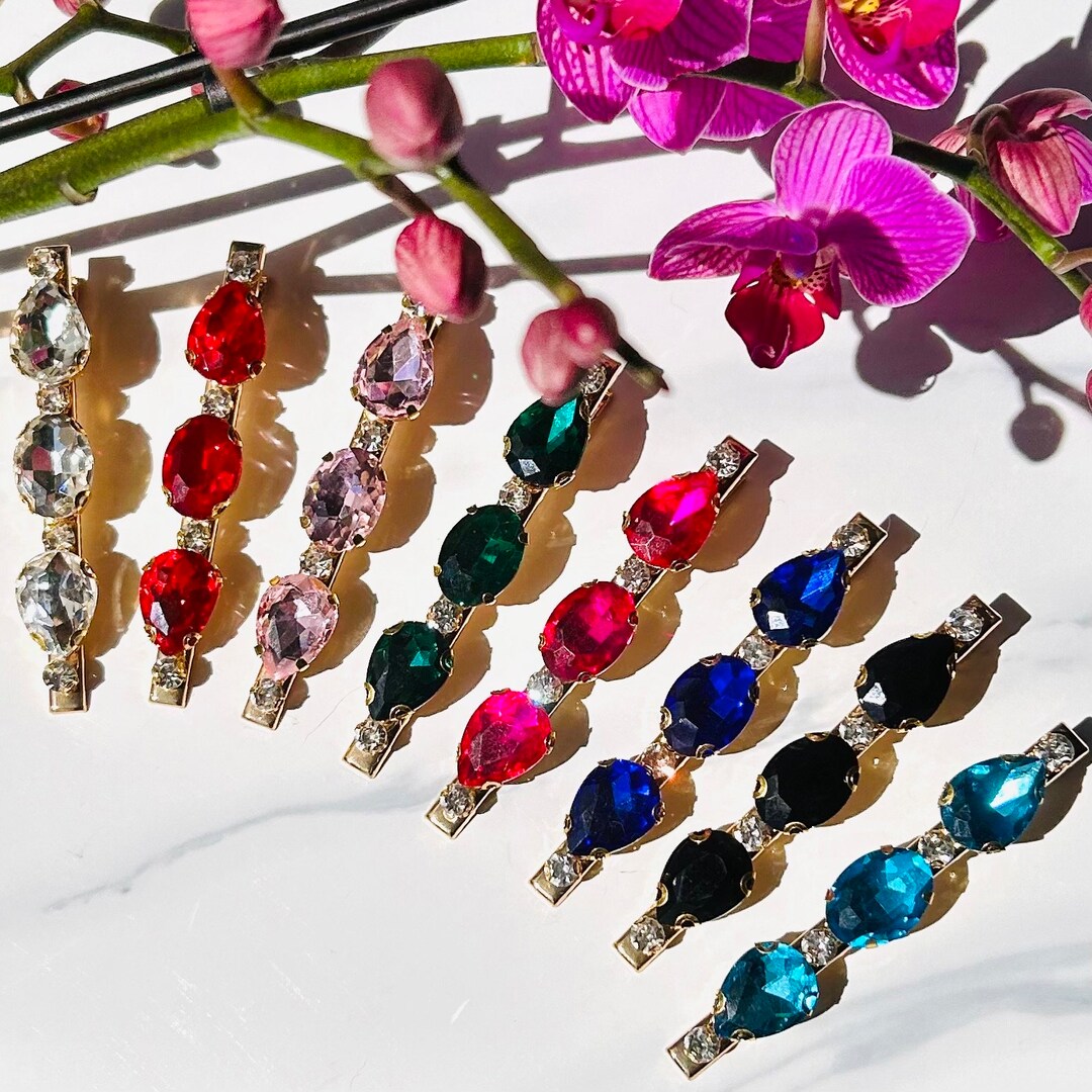 Large Teardrop Rhinestone Jeweled Hair Clip - Etsy
