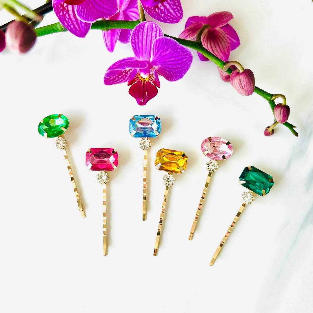 Rhinestone Jeweled Bobby Pins Set of 6 - Etsy