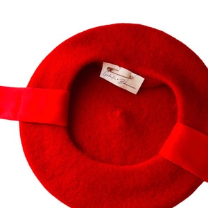 Red French Beret With Long Ribbon Bow Tie Scarf, Necktie, Cap Hat - Etsy