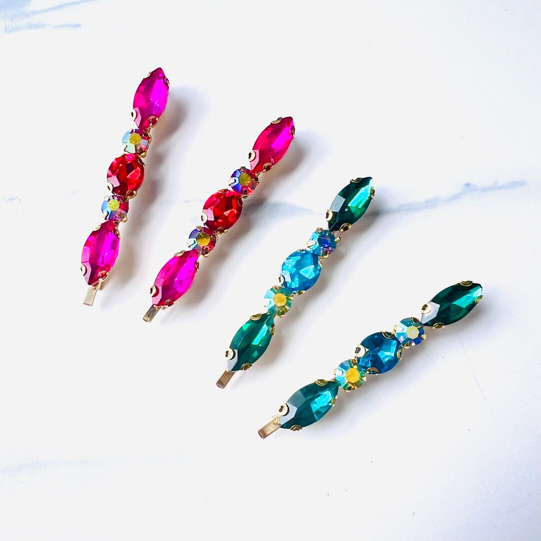 Crystal Bobby Pin Set Vibrant Colors Hair Jewelry, Headpiece, Special ...