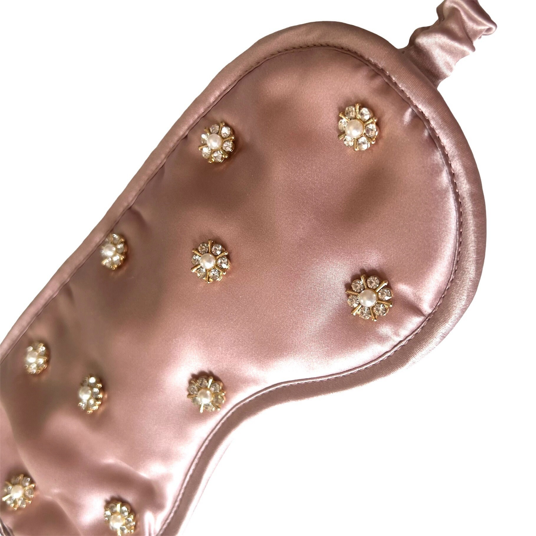 Silk Sleep Eye Mask With Pearl and Rhinestone Gold Jewels, Bridal, Gift ...