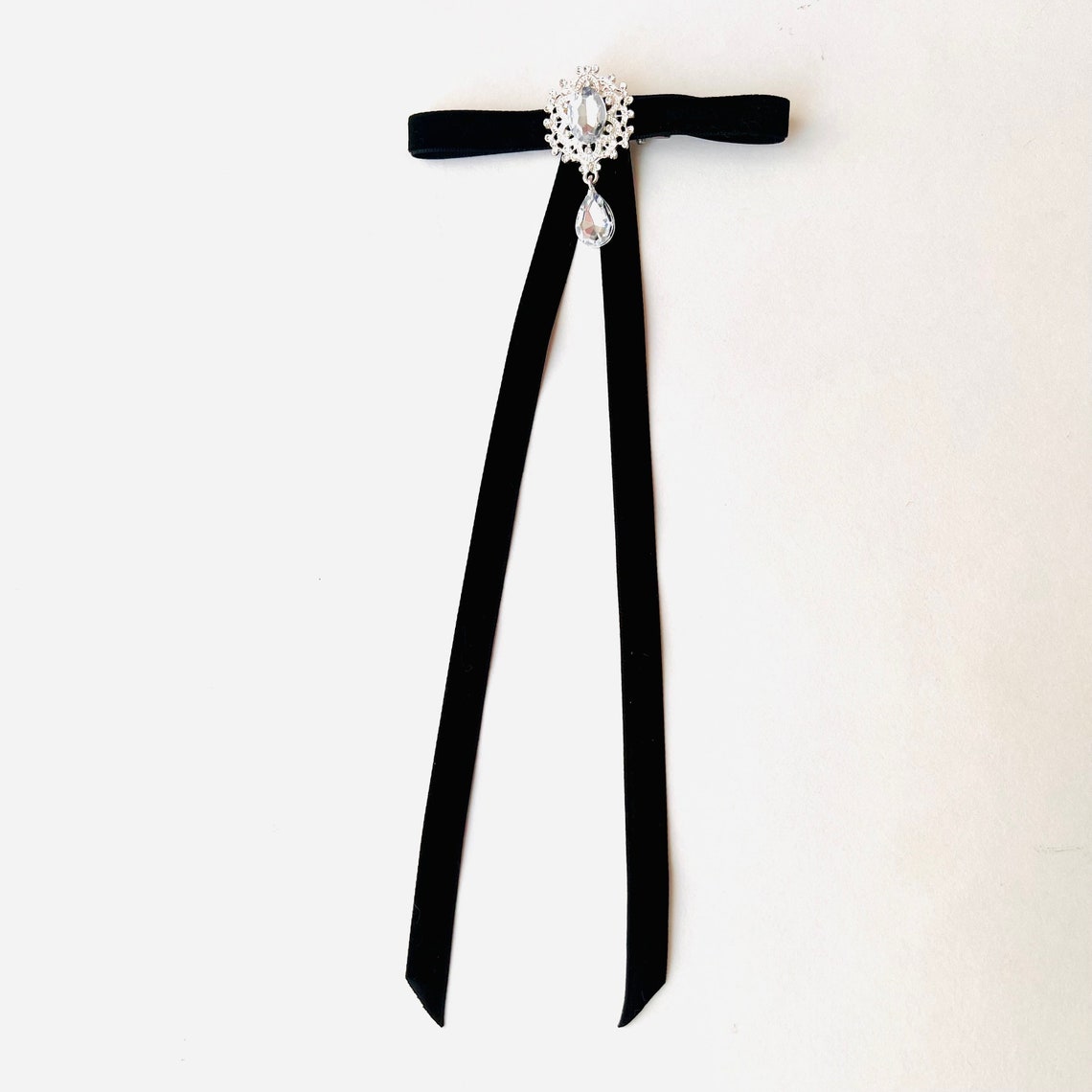 Skinny Black Velvet Long Bow - Etsy
