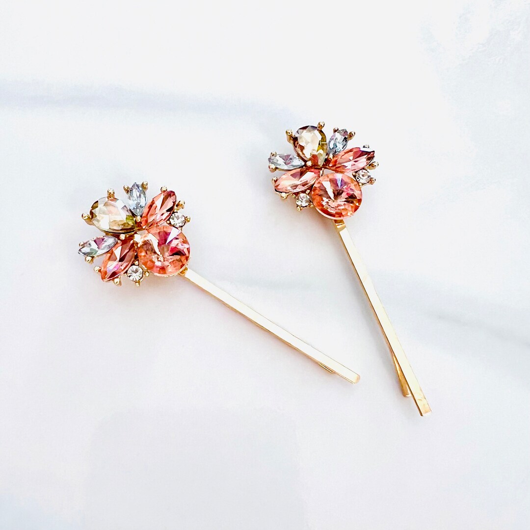 Champagne Peach Crystal Bobby Pin Set Special Occasion, Bridal, Gift - Etsy