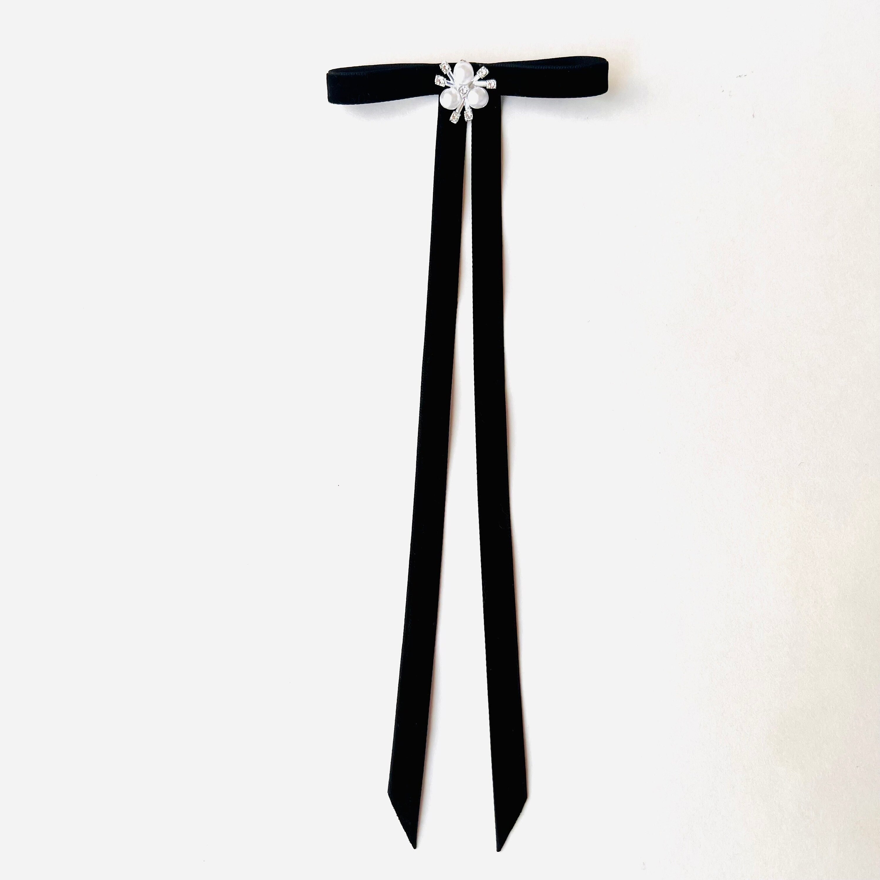 Skinny Black Velvet Long Bow - Etsy