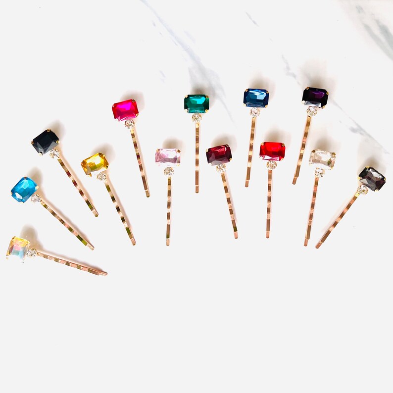 Jewel Tone Gems With Rhinestones and Gold Bobby Hair Pins, Bridal, Gift ...