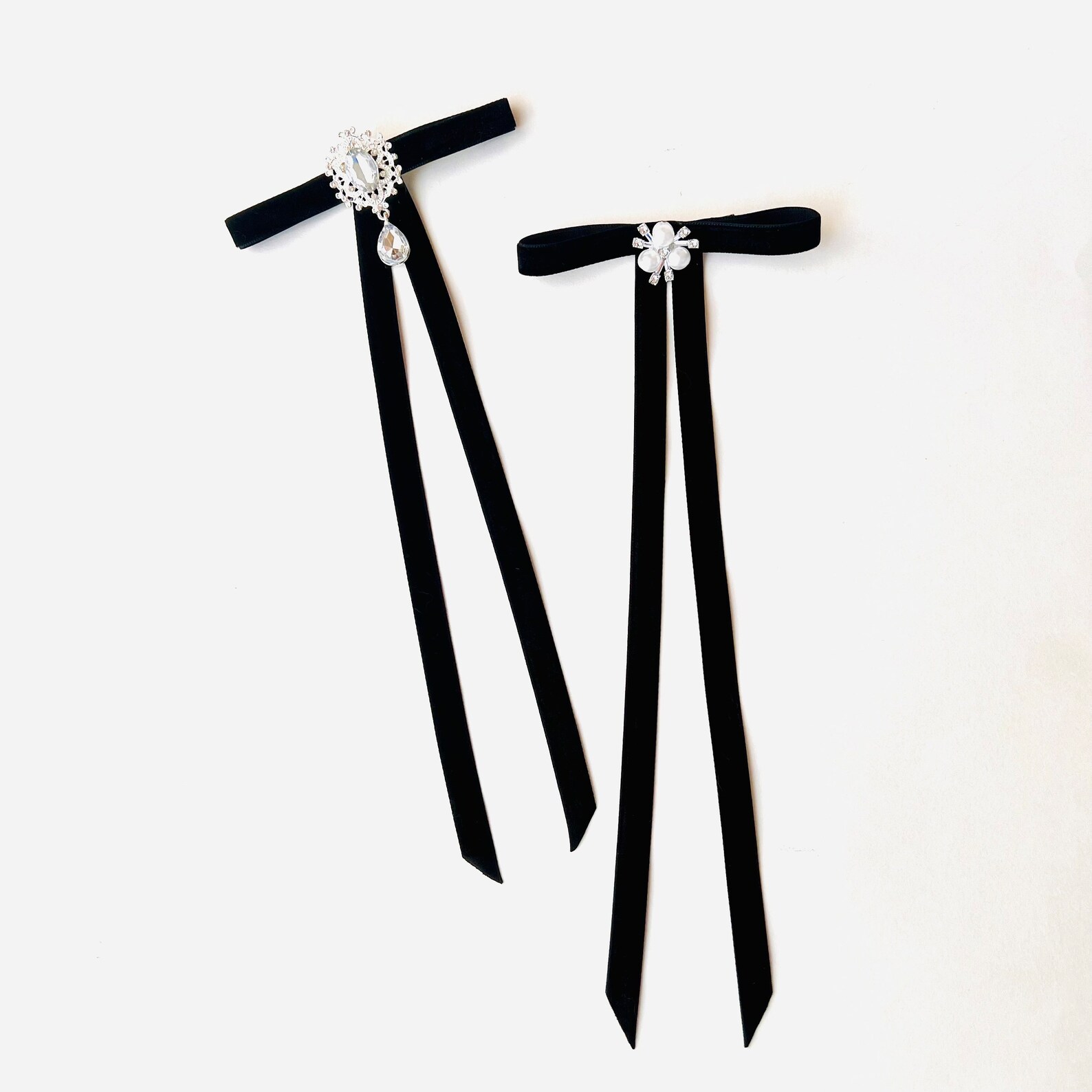 Skinny Black Velvet Long Bow - Etsy