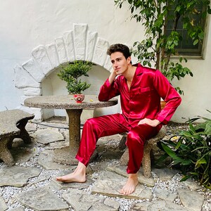 Men’s Red Silky Satin Pajama Set - Gift, Special Occasion, Birthday ...