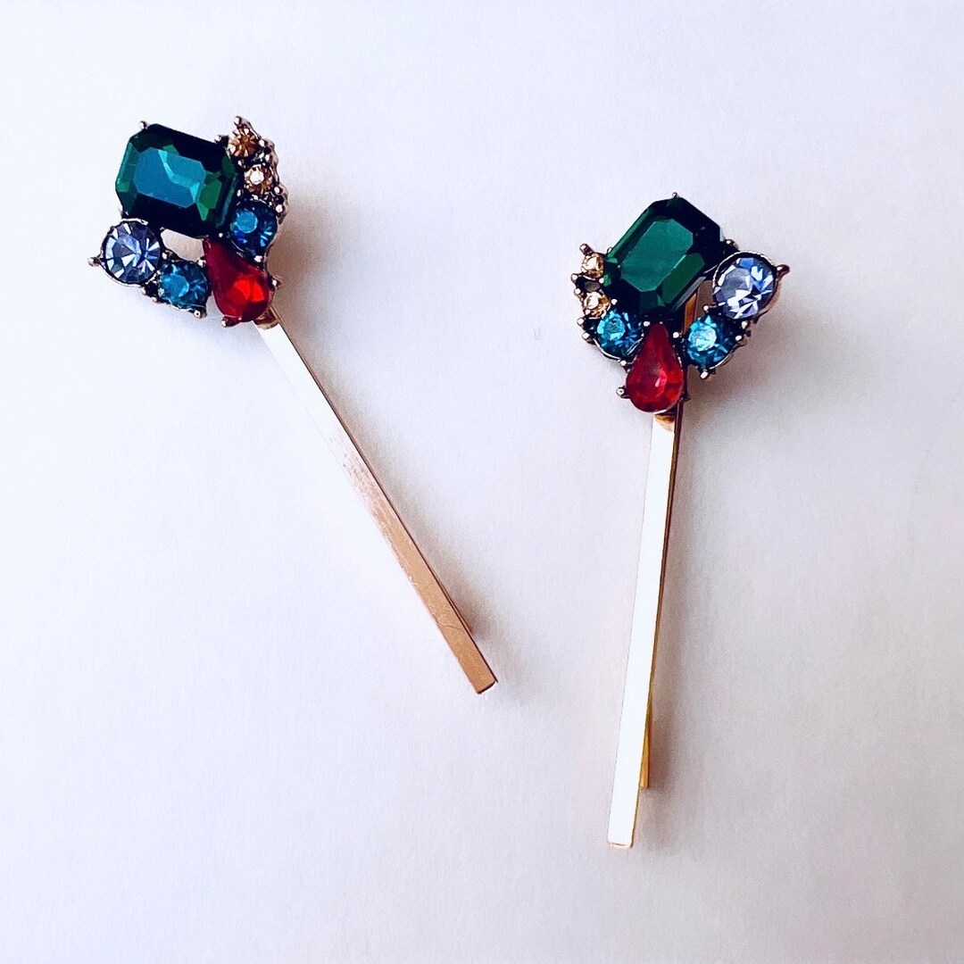 Emerald Green and Ruby Red Jewel Hair Pin Set Bridal, Special Occasion ...