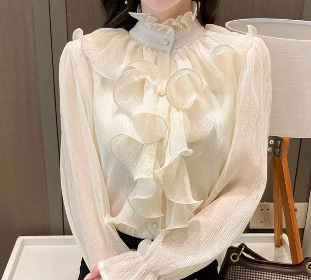 Women White Shirt Ruffle Lace Blouse Women Tops Long Sleeve Office Lady Blouse Women Blouses ...