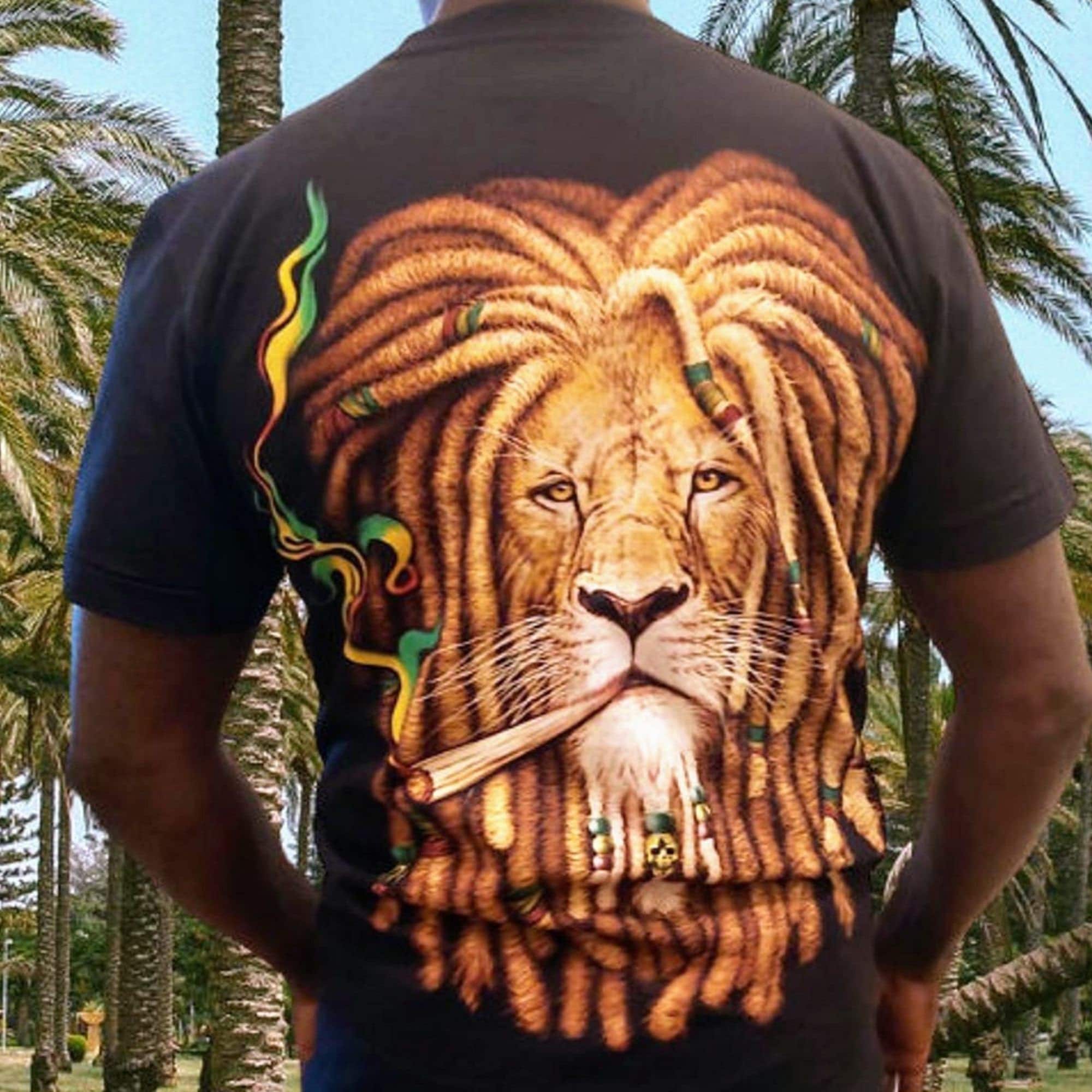Rasta Lion 3D Graphic T-shirt/dreadlocks Lion Smoking Shirt/lion of ...