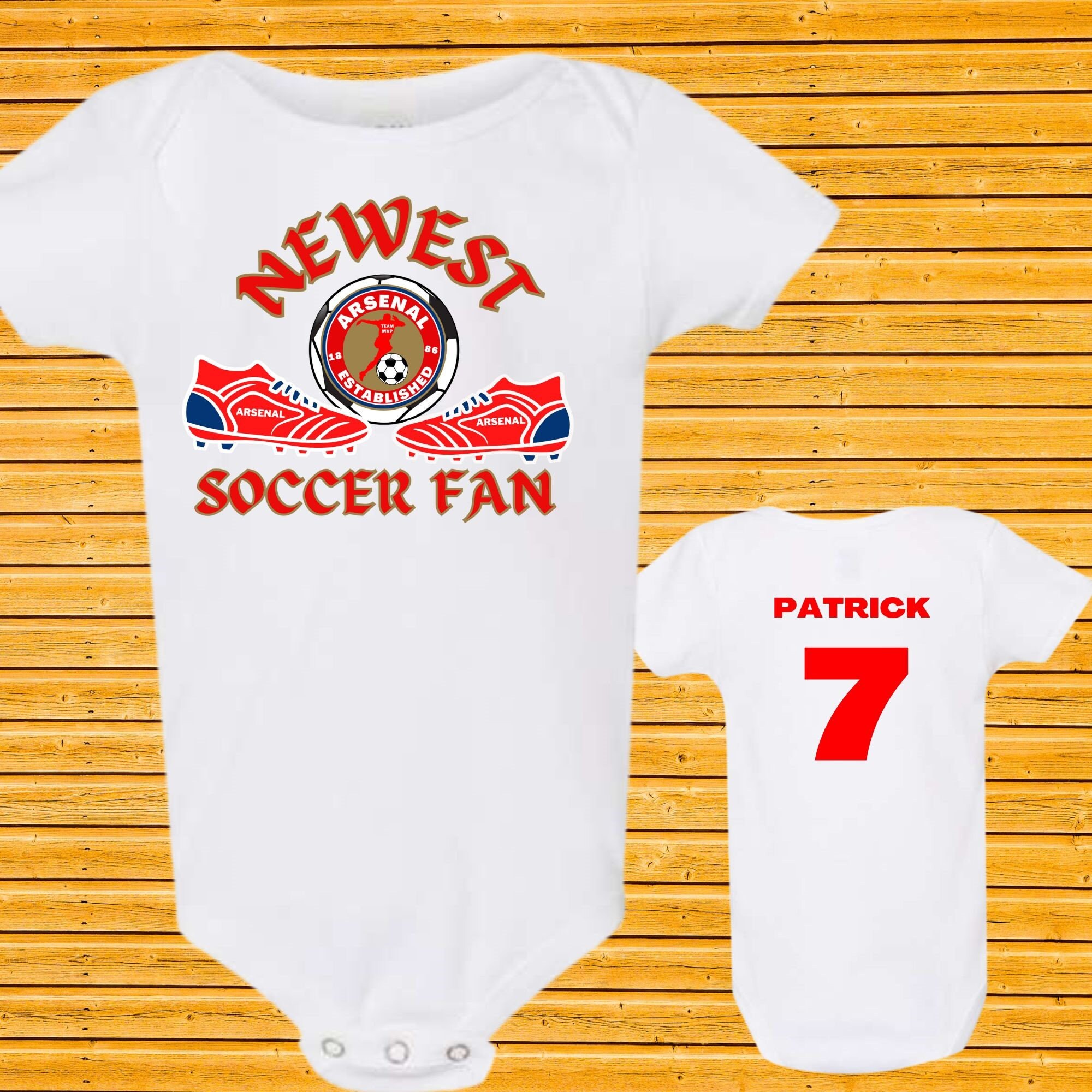 Arsenal New Baby Onesie/personalize 12-18M Name and Number Baby Romper ...