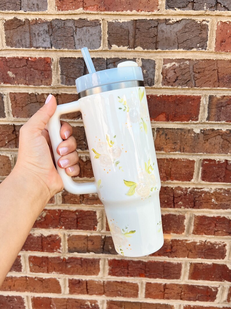 Neutral Floral Painted Stanley 30oz Tumbler - Etsy