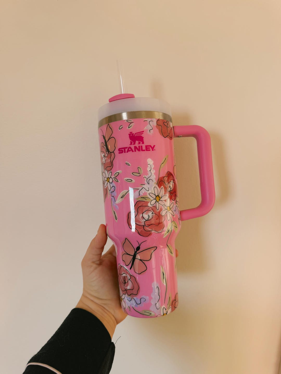 Butterfly Floral Hand Painted Stanley / Butterfly Stanley / Floral ...