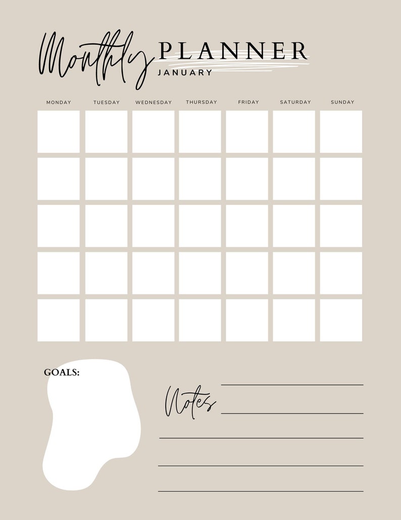 Monthly Calendar Printable - Forest Colors - Etsy