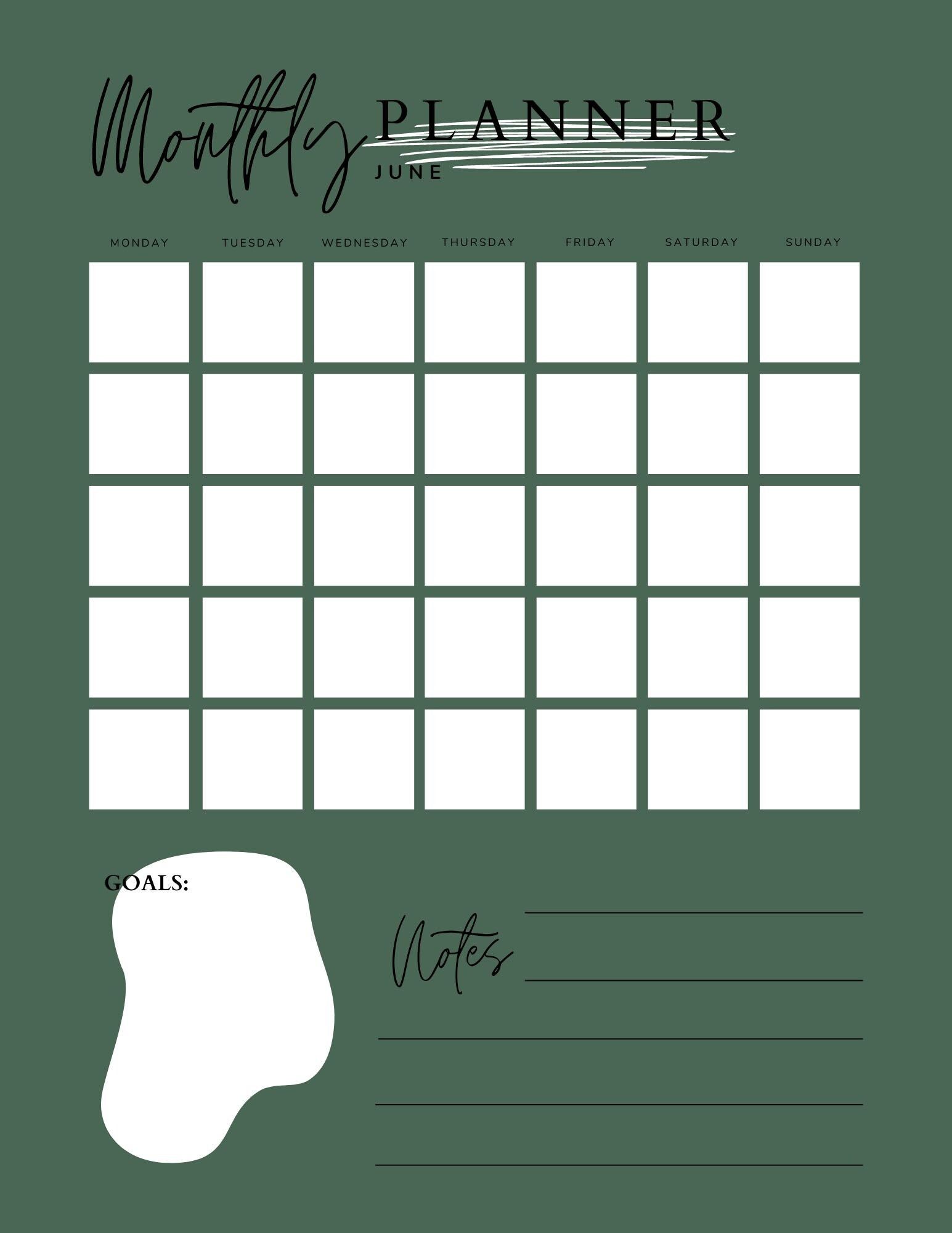 Monthly Calendar Printable - Forest Colors - Etsy