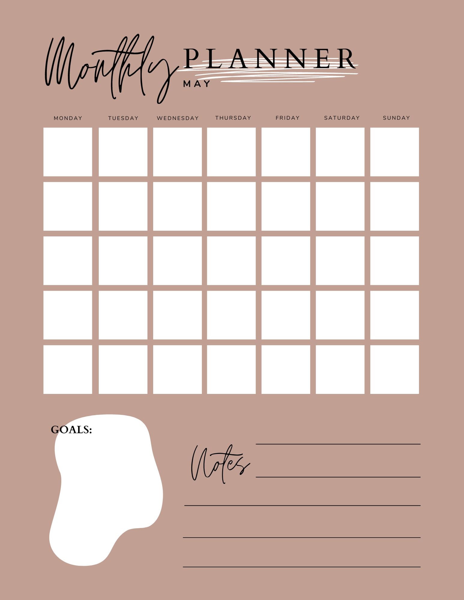 Monthly Calendar Printable - Earth Colors - Etsy