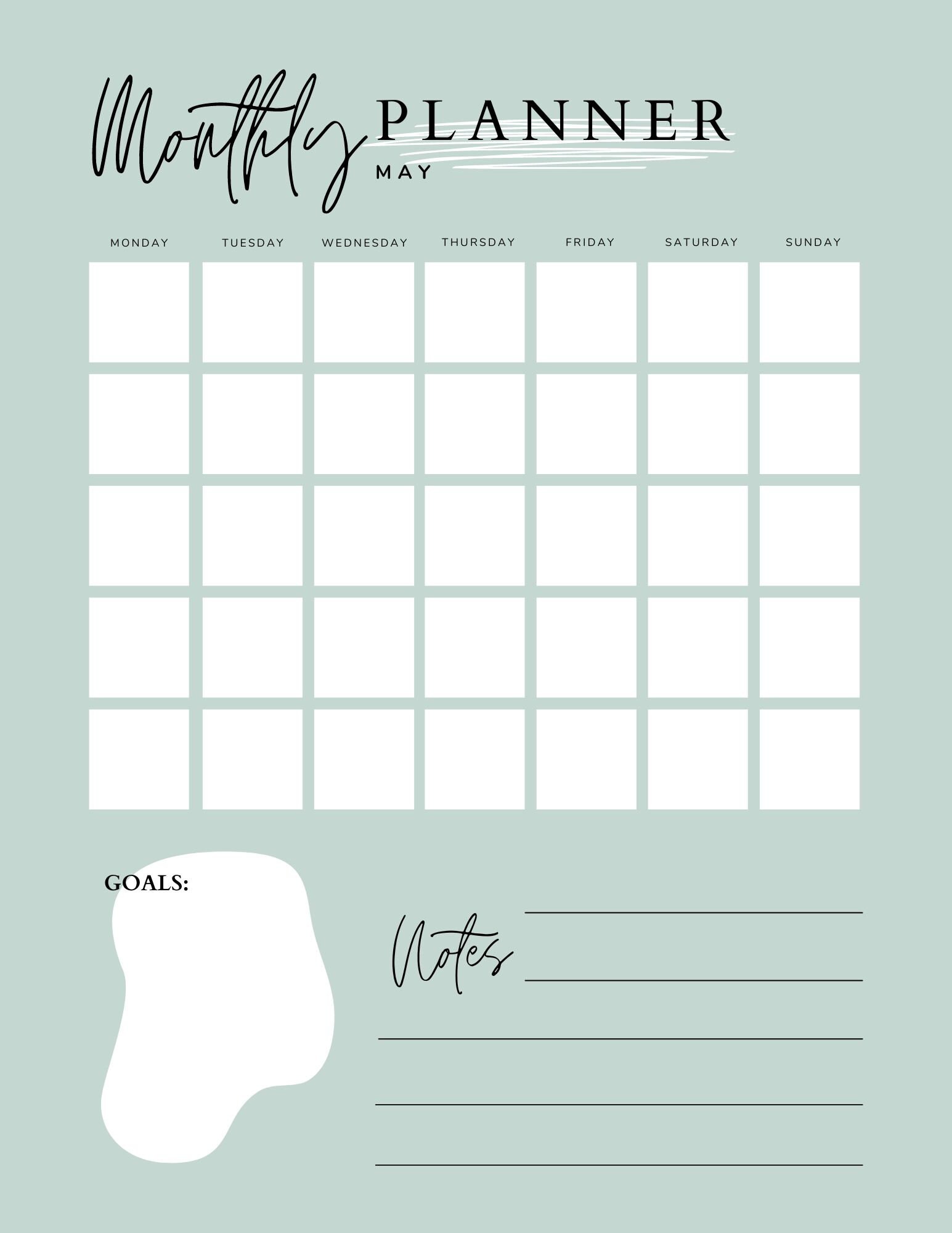 Monthly Calendar Printable - Spring Colors - Etsy