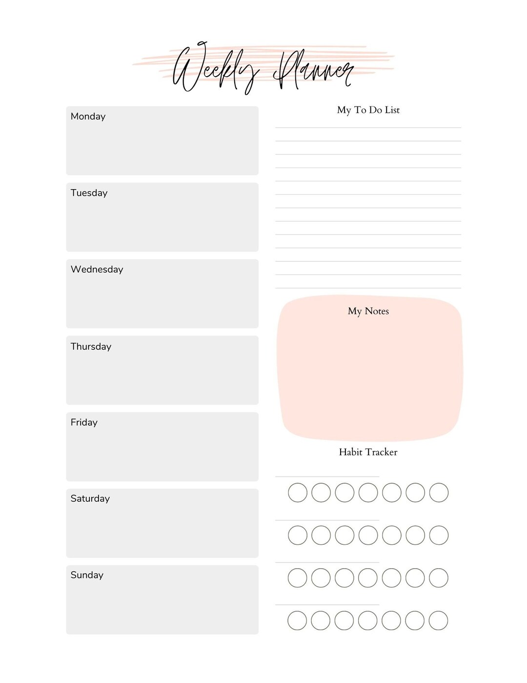 Weekly Calendar Printable - Spring Colors - Etsy
