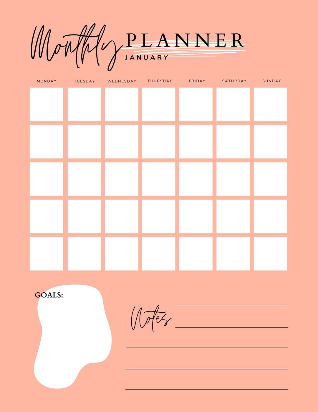 Monthly Calendar Printable - Spring Colors - Etsy