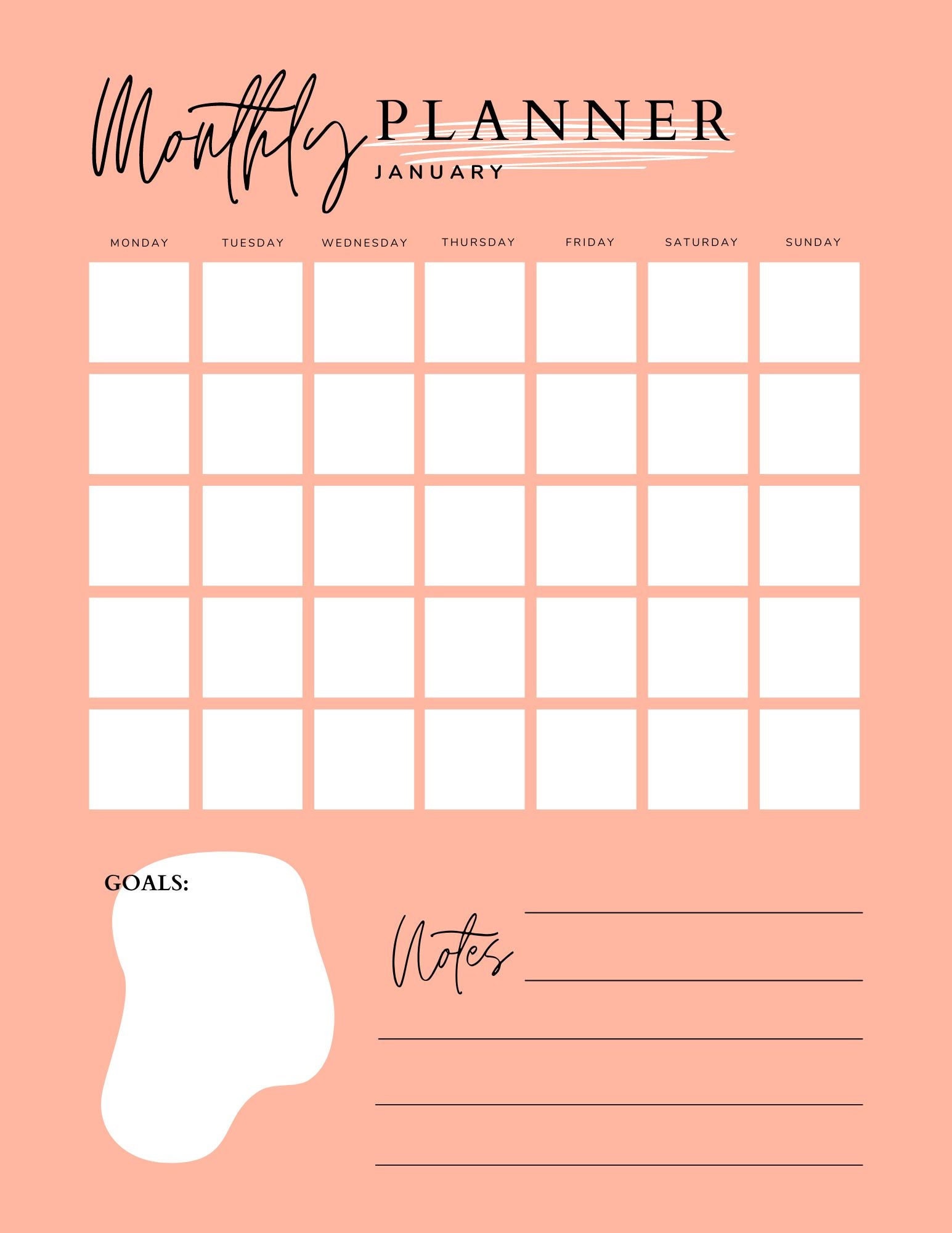 Monthly Calendar Printable - Spring Colors - Etsy
