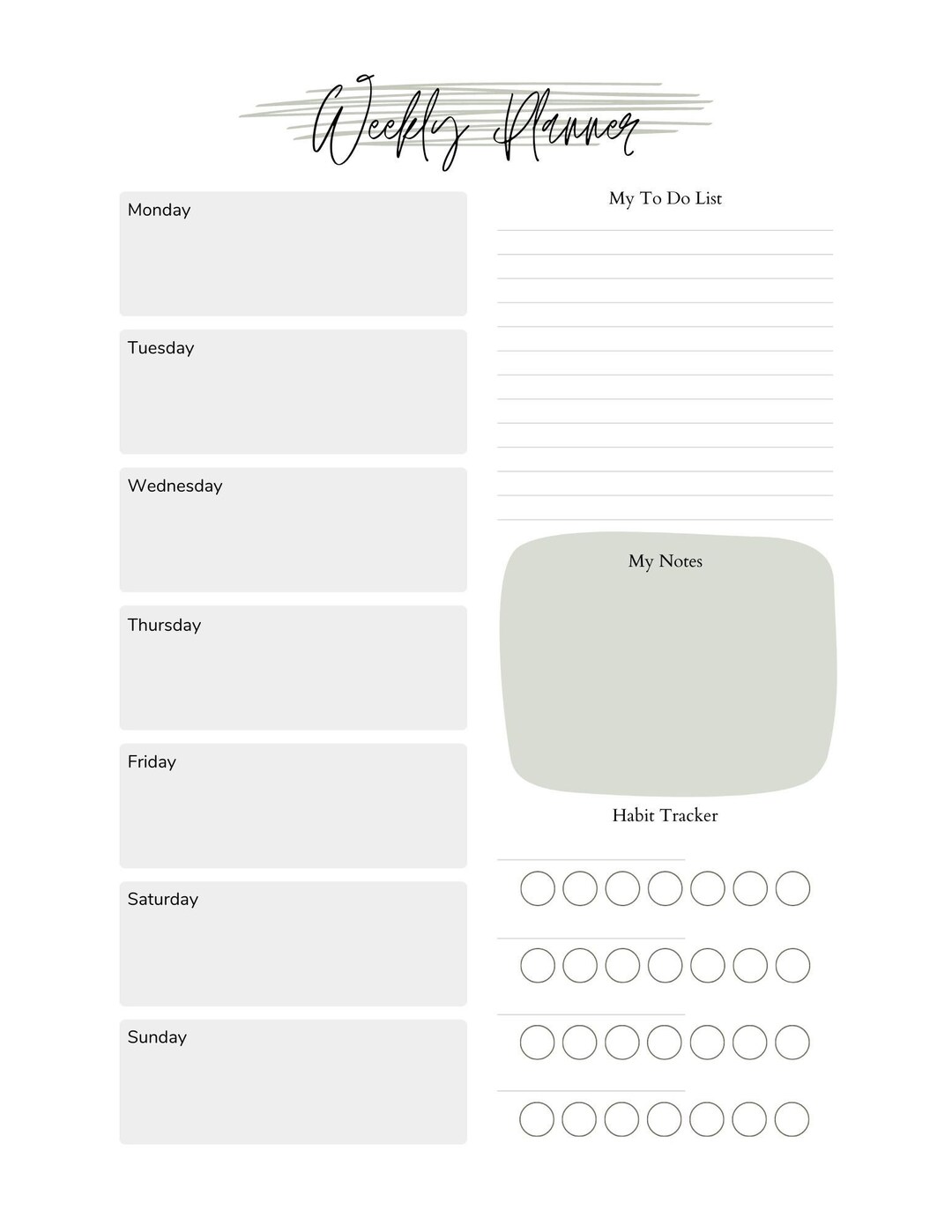 Weekly Calendar Printable - Forest Colors - Etsy