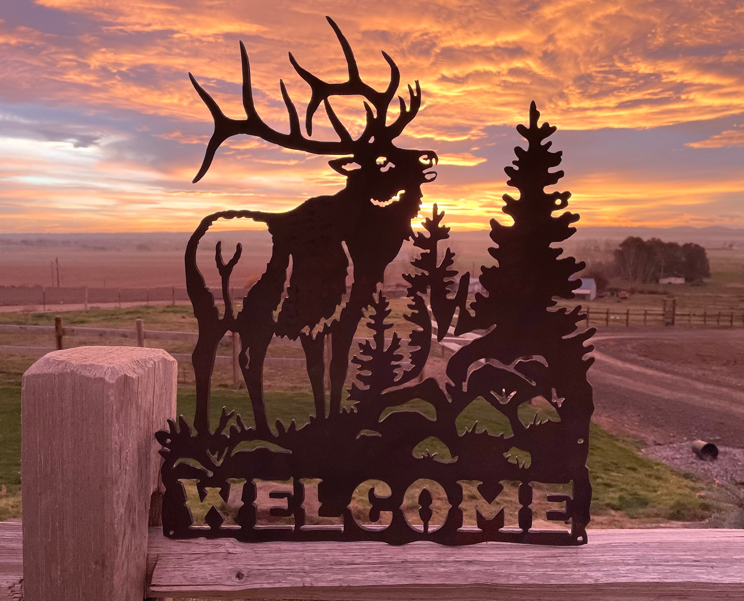 Elk and Trees Welcome Sign - Etsy
