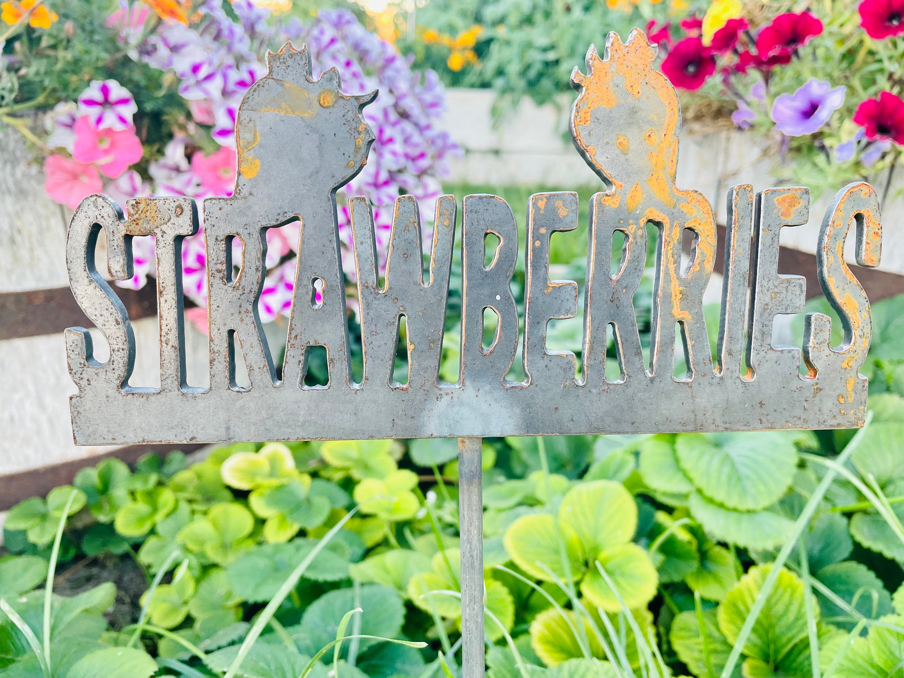 Metal Strawberries Garden Stake - Etsy