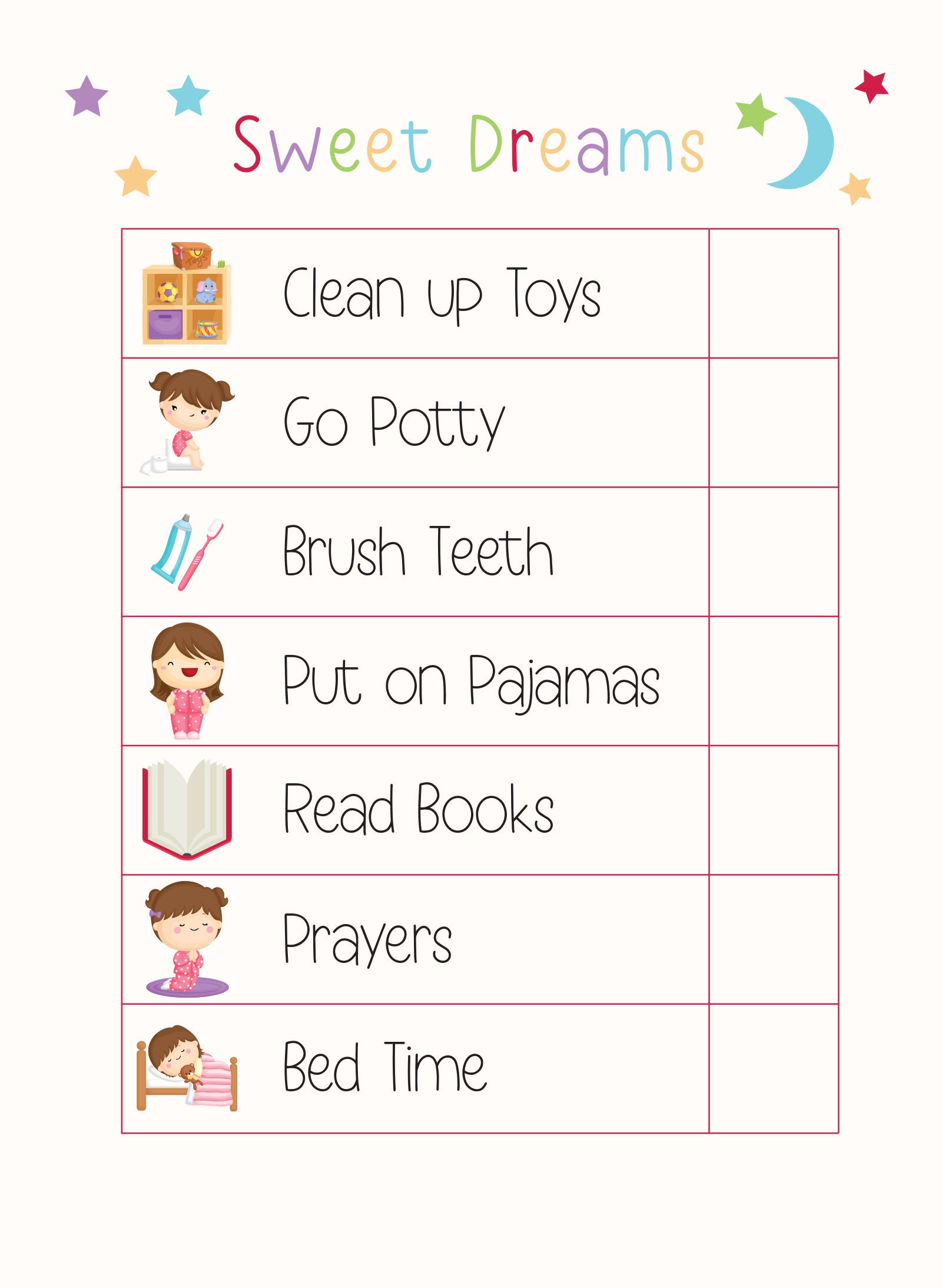 Bedtime Routine Chart Printable PDF for Toddlers for Kids - Etsy