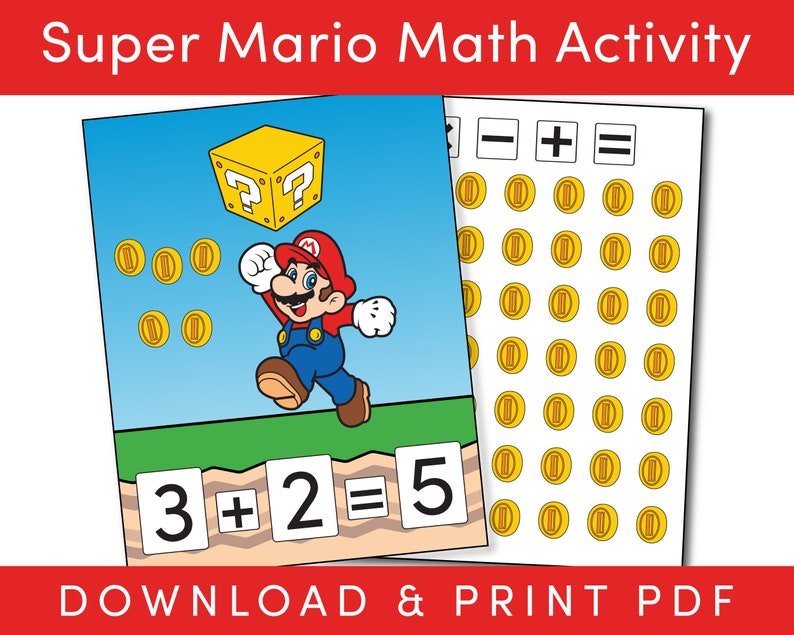 Super Mario Math Practice Activity for Kids, Printable PDF, Easy ...