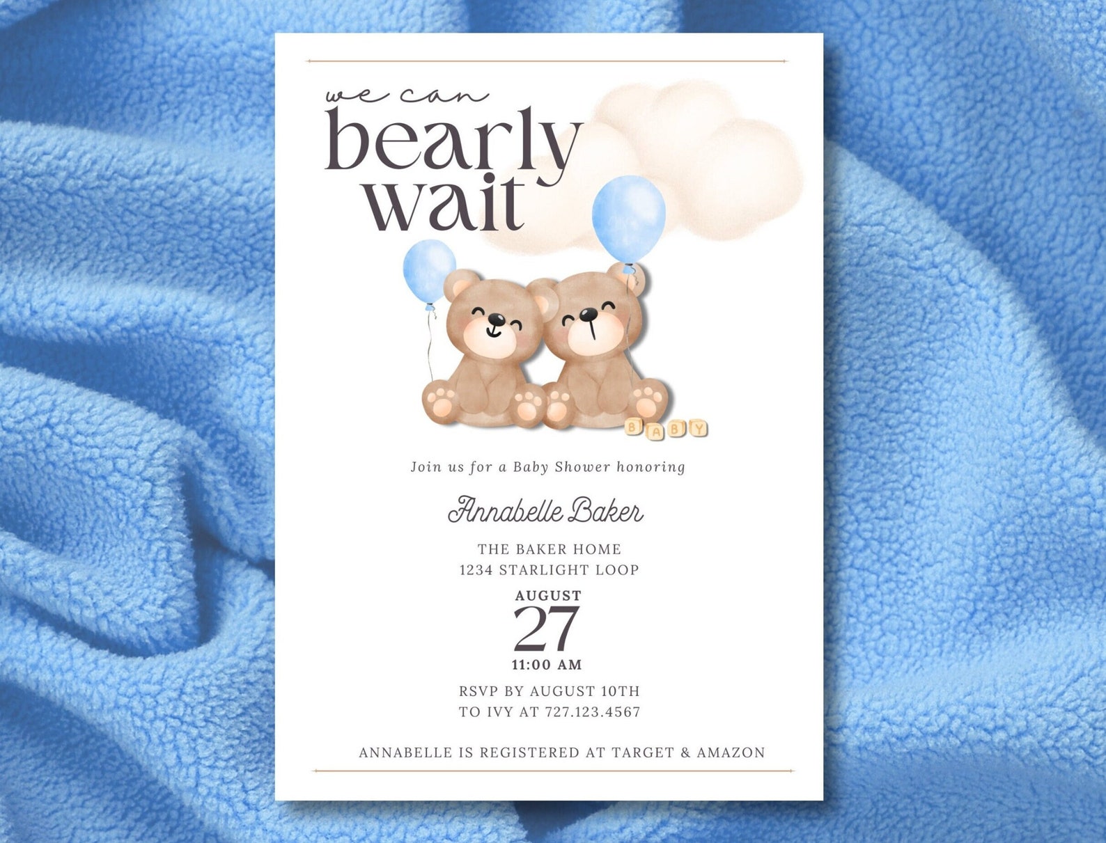 Twin Boy Baby Shower, We Can Bearly Wait, Blue Balloons, Teddy Bears ...