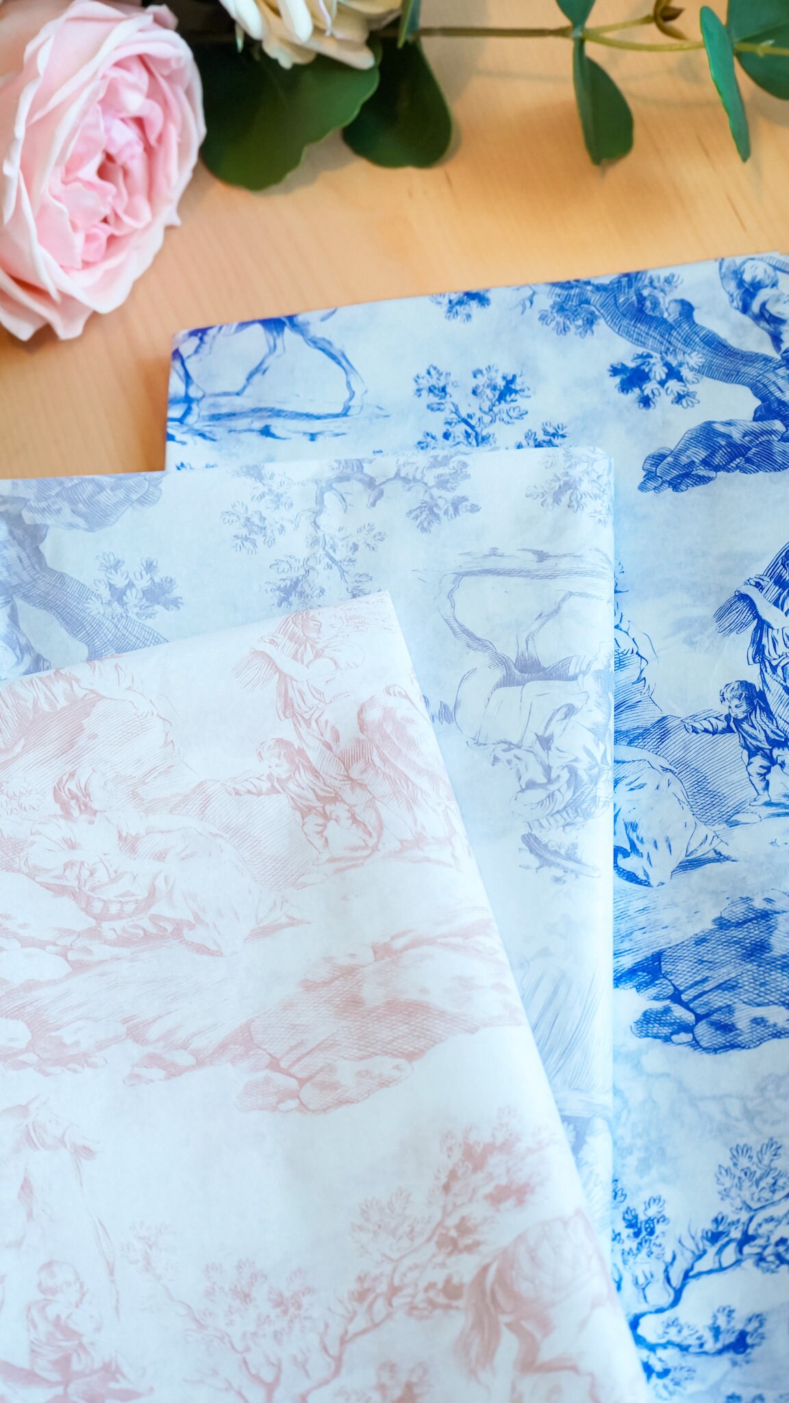 Dusty Pink Toile De Jouy Tissue Paper, Dusty Pink Tissue Paper, French ...