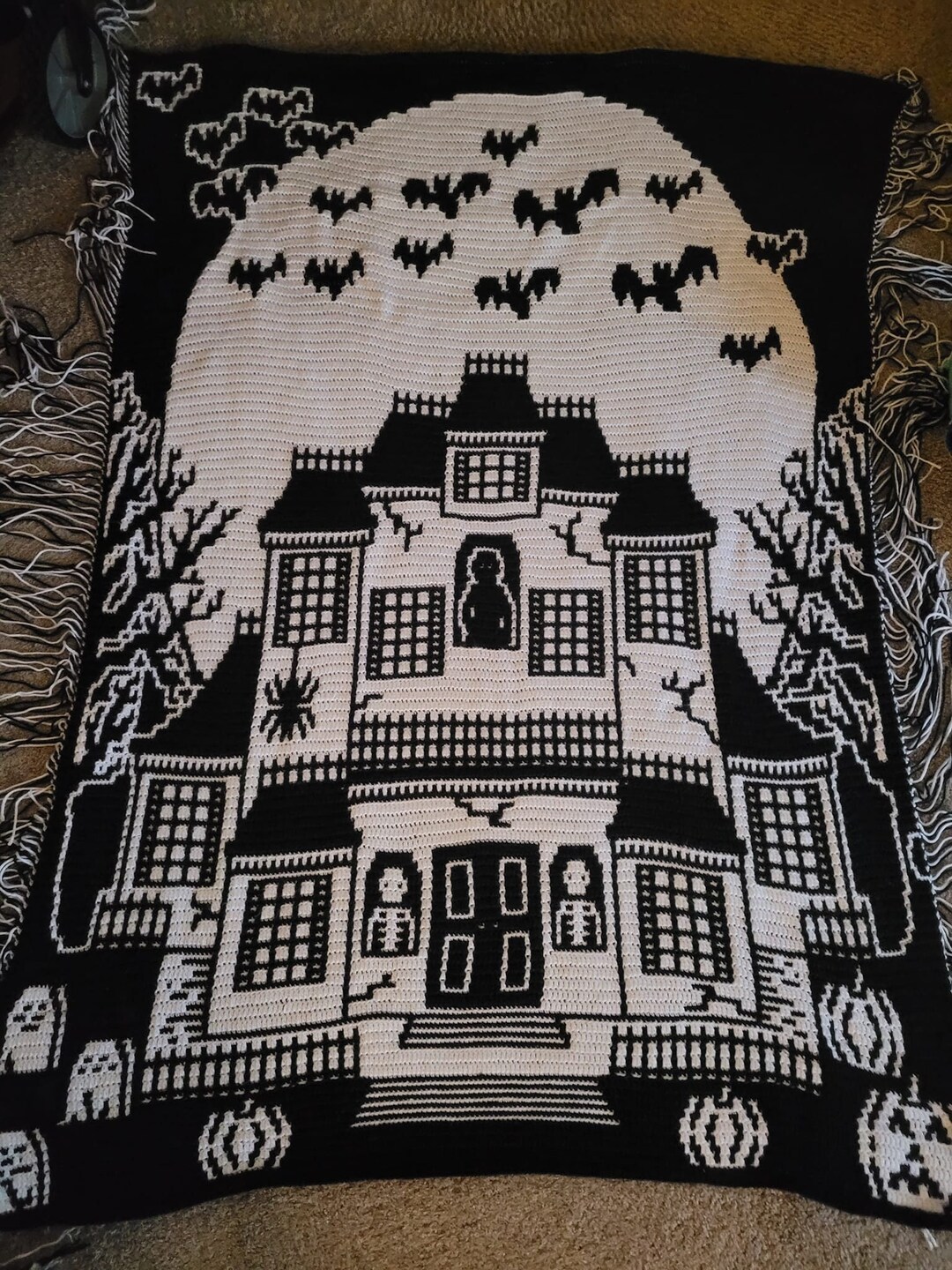 Haunted Hilltop Horror House Crochet Blanket - Etsy