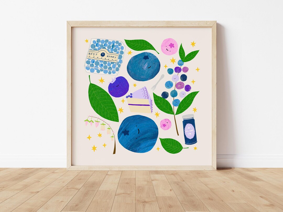 Blueberries Art | DIGITAL Art Print, Nursery Wall Art, Kitchen Dining ...