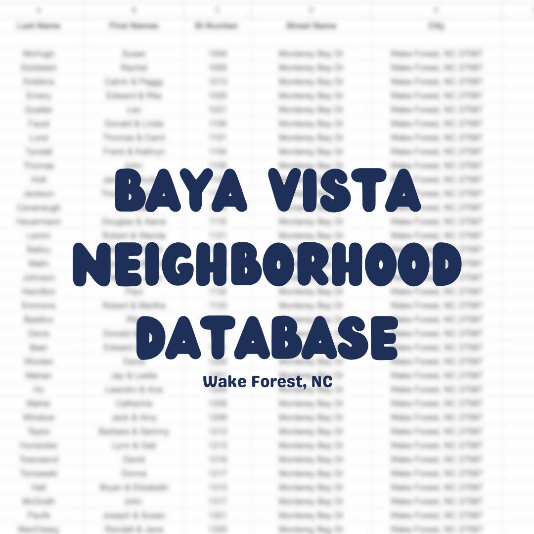 Baya Vista Neighborhood Address Database - Etsy