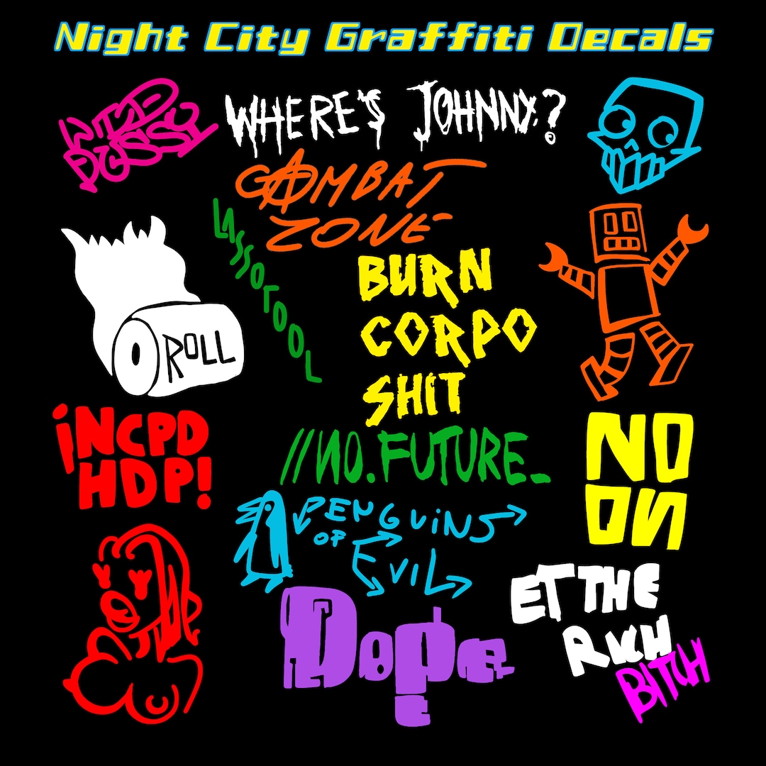 Vinyl Decals "night City Graffiti" Cyberpunk Graffiti Sets See Images ...